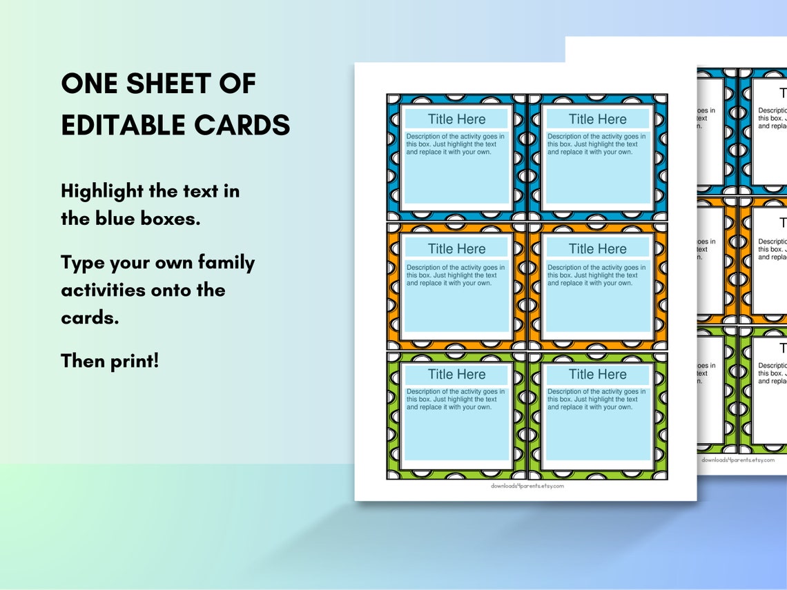 Family Activity Cards, Boredom Jar Cards, Activity Jar Ideas, Kids I Am ...