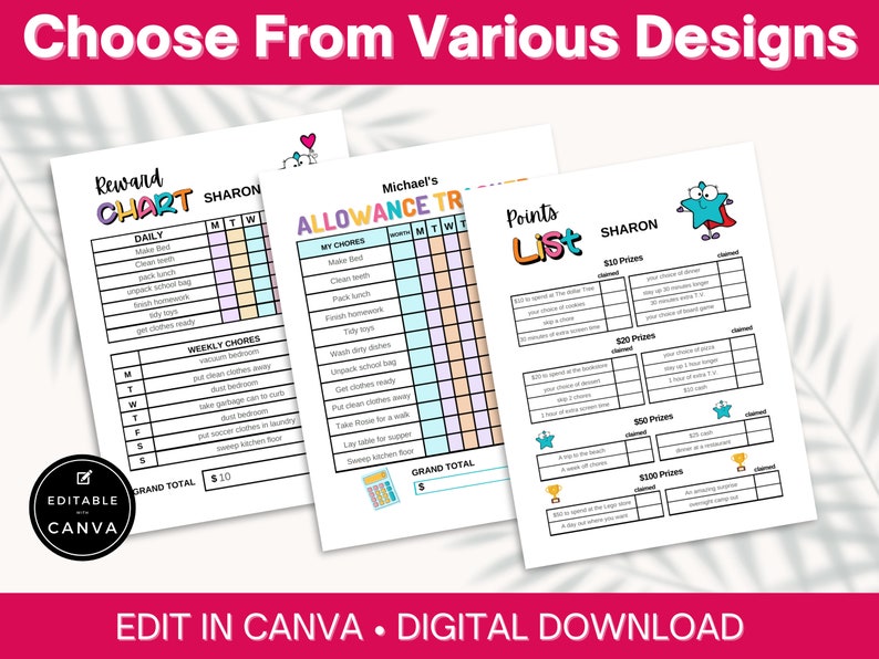 Editable Reward Chart Bundle for Kids | Fun Chore Chart Designs | Daily ...