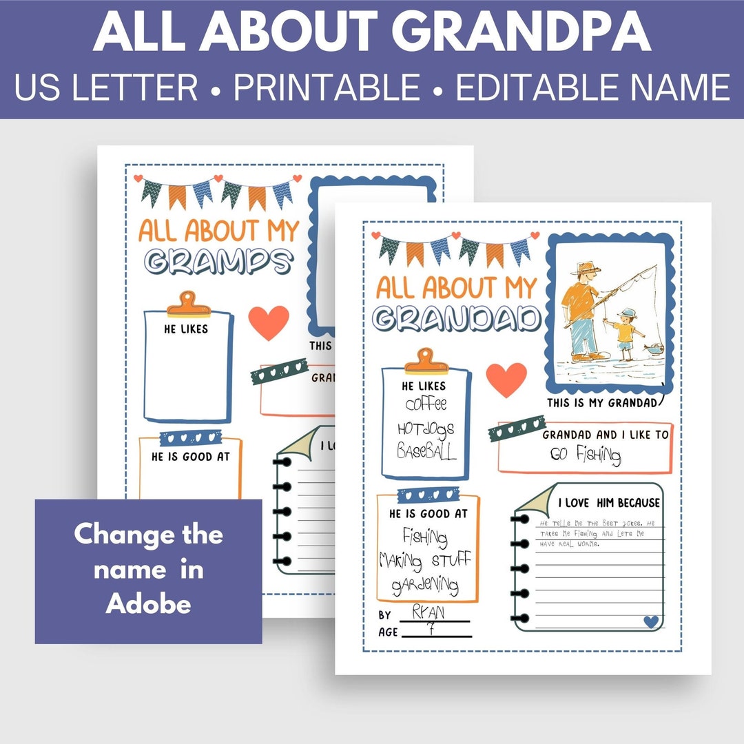 All About My Grandpa, All About Grandpa Printable, Edit the Name ...