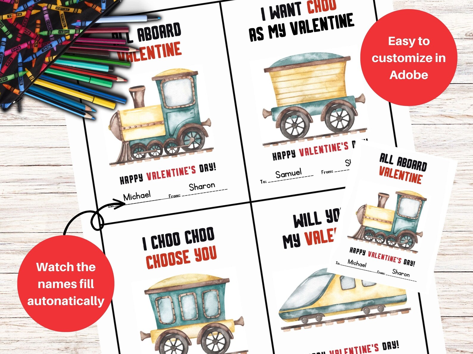 EDITABLE Locomotive Valentine Printable, Printable Train Valentine ...