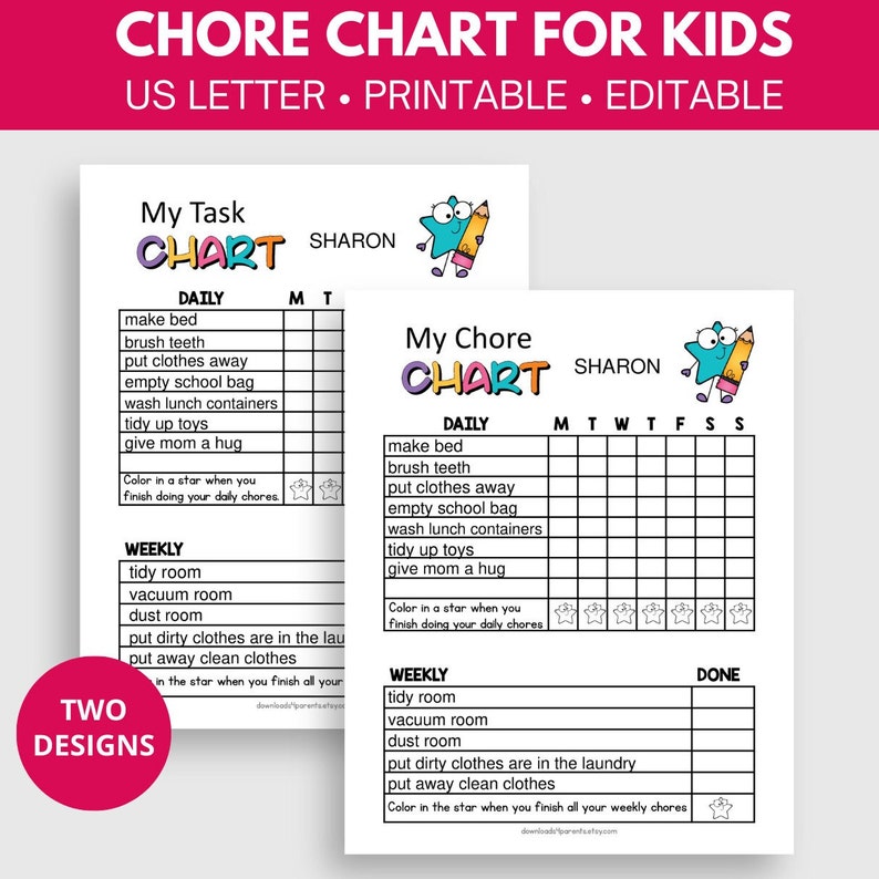 Chore Chart for Kids Printable, Kids Chore Chart Printable, Kids Chores ...