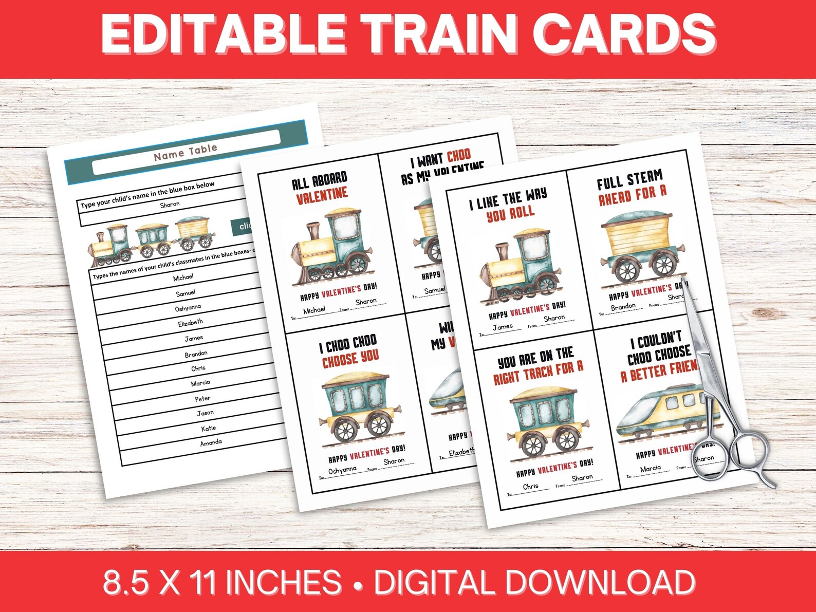 EDITABLE Locomotive Valentine Printable, Printable Train Valentine ...