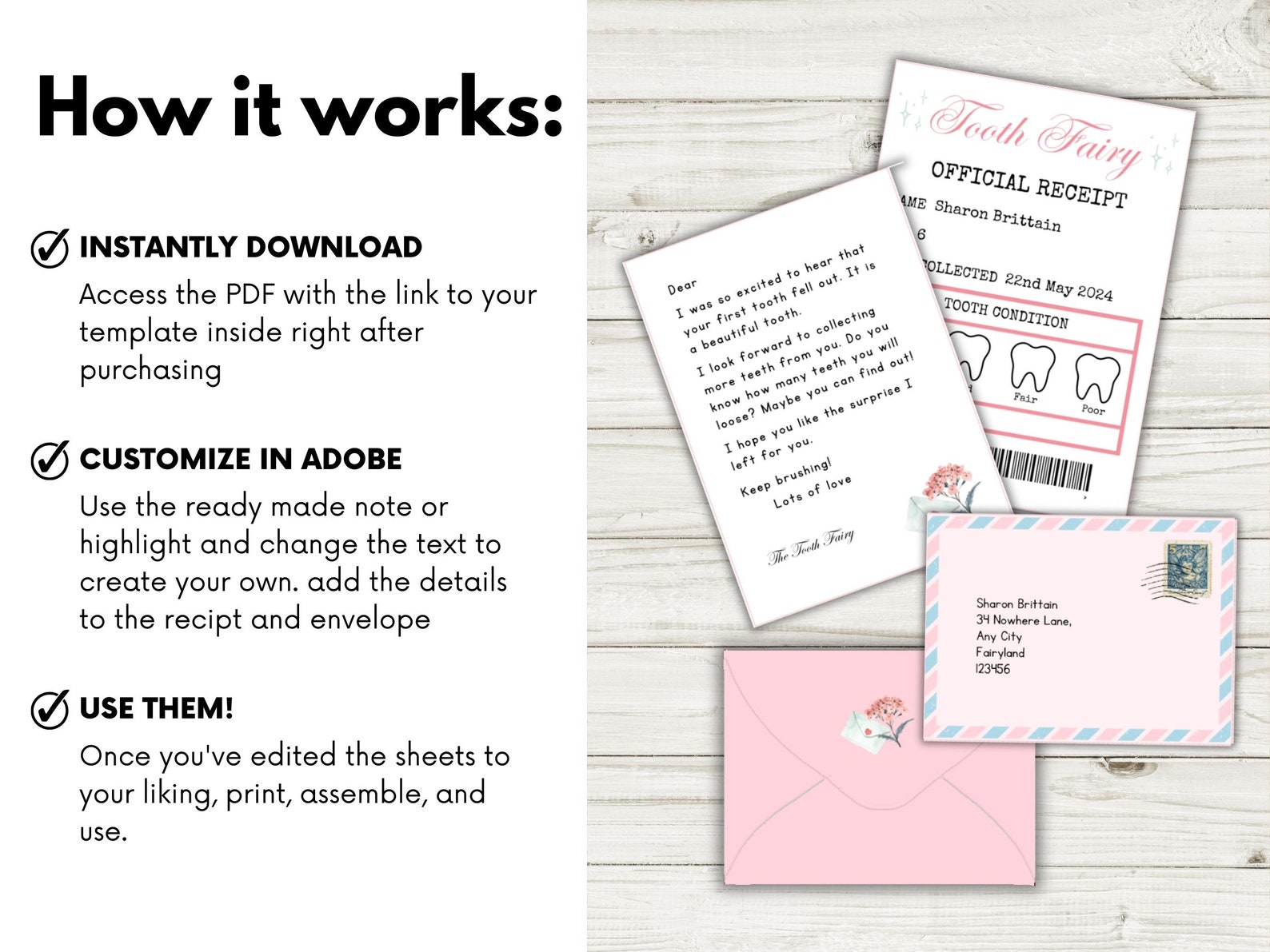 Fillable Tooth Fairy Letter, Tooth Fairy Note, Tooth Fairy Receipt ...