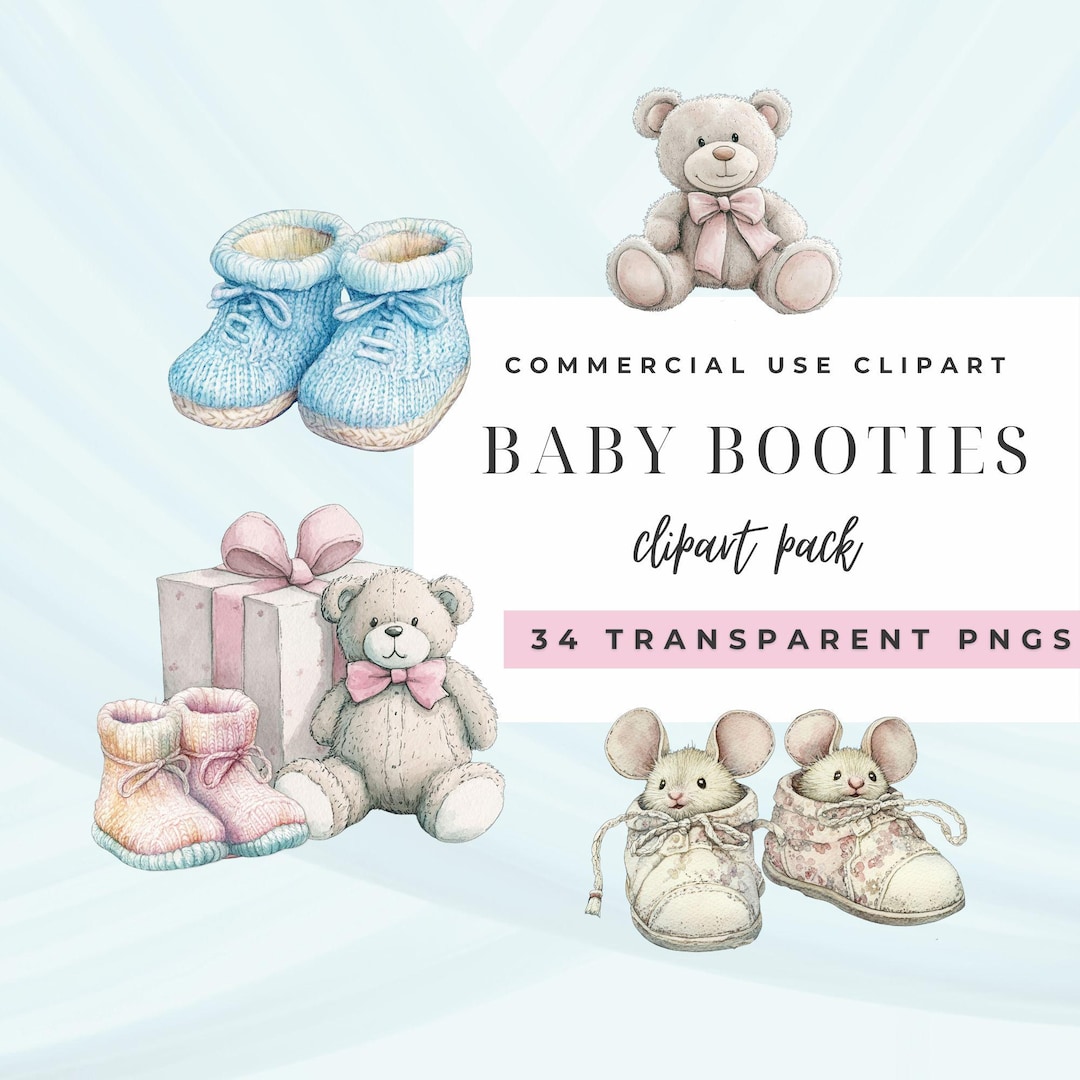 Baby Booties Clipart, Teddy Bear Clipart. Cute Baby Shower Clipart ...