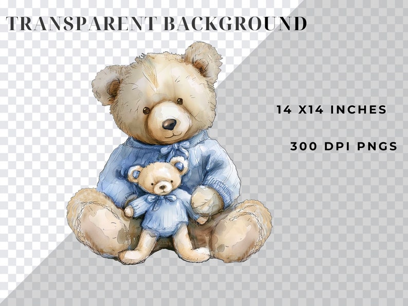 Teddy Bear Png, SINGLE Clipart, Blue Teddy Bear Clipart, Watercolor ...