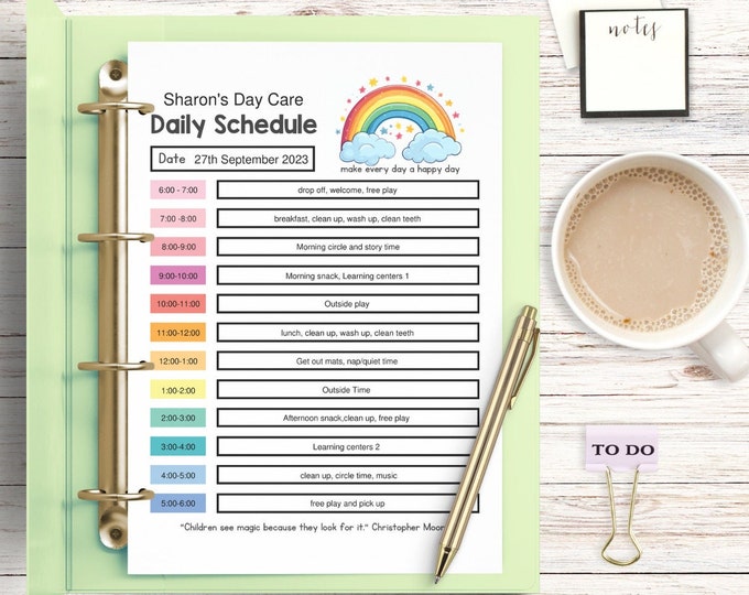 Editable Daily Daycare Schedule Template, Printable Home Daycare Form ...