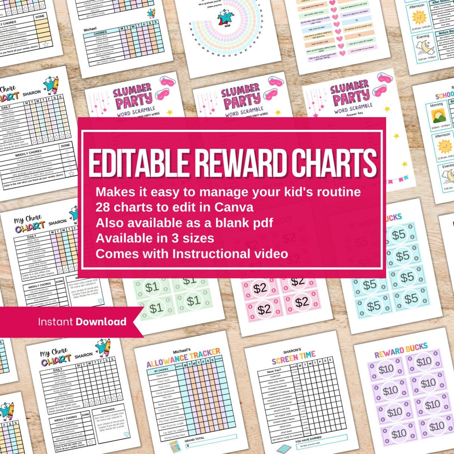 Editable Reward Chart Bundle for Kids Fun Chore Chart Designs Daily ...