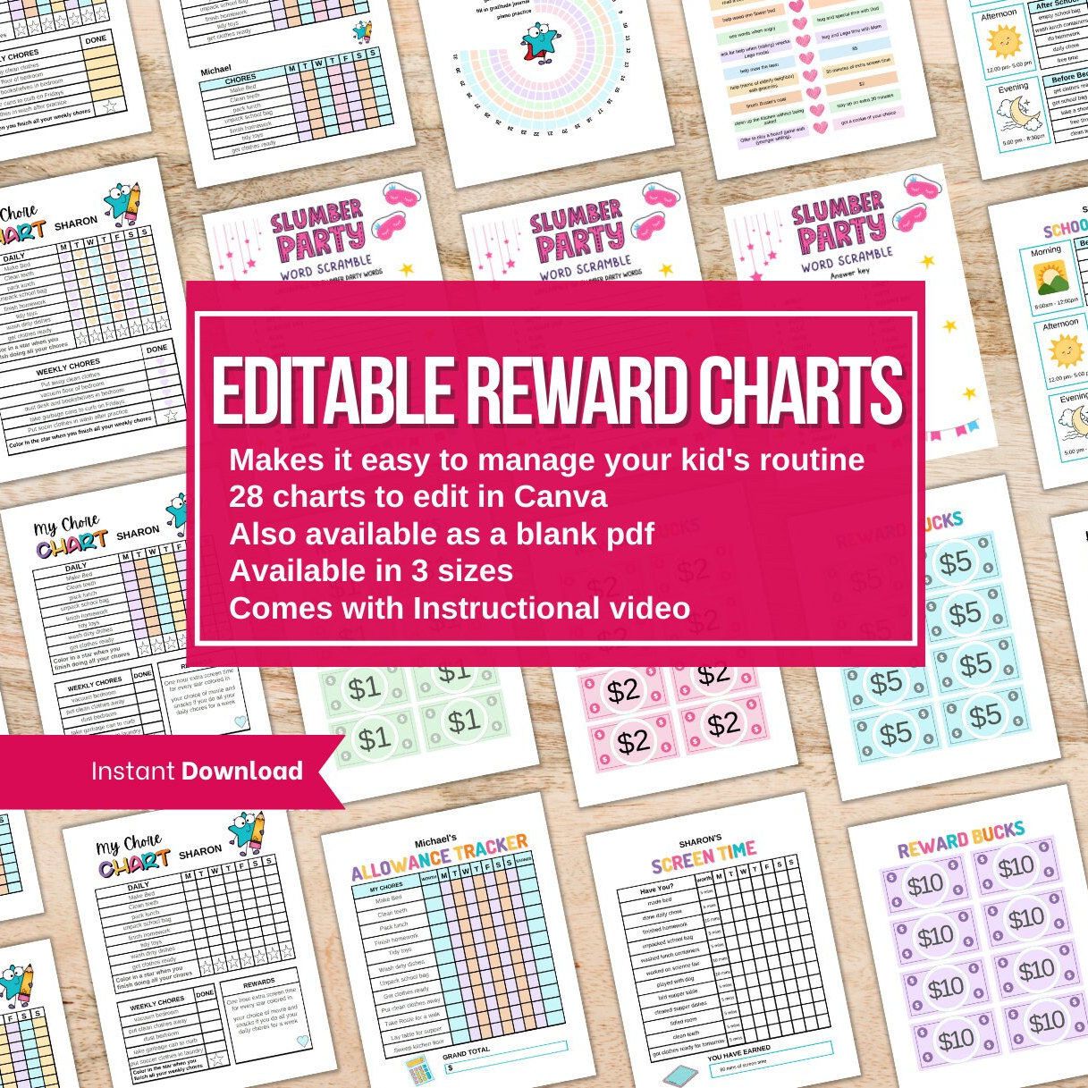 Editable Reward Chart Bundle for Kids Fun Chore Chart Designs Daily ...