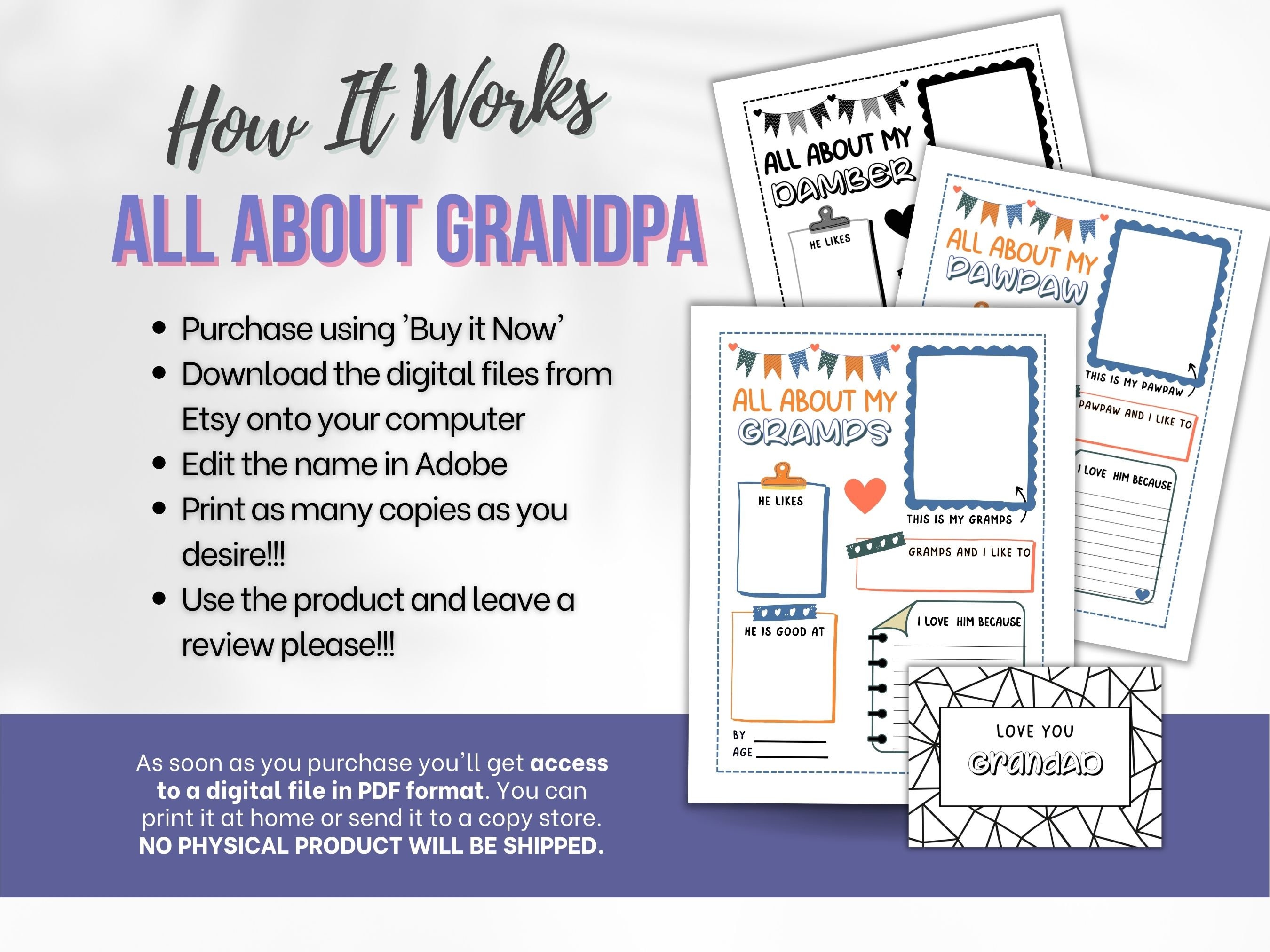 All About My Grandpa, All About Grandpa Printable, Edit the Name ...