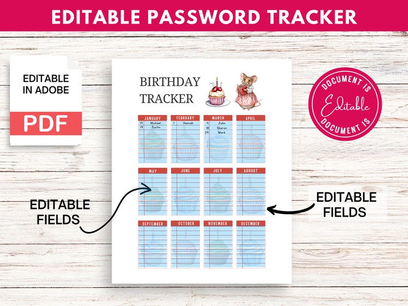 Editable Perpetual Birthday Calendar, Birthday Checklist, Birthdays ...