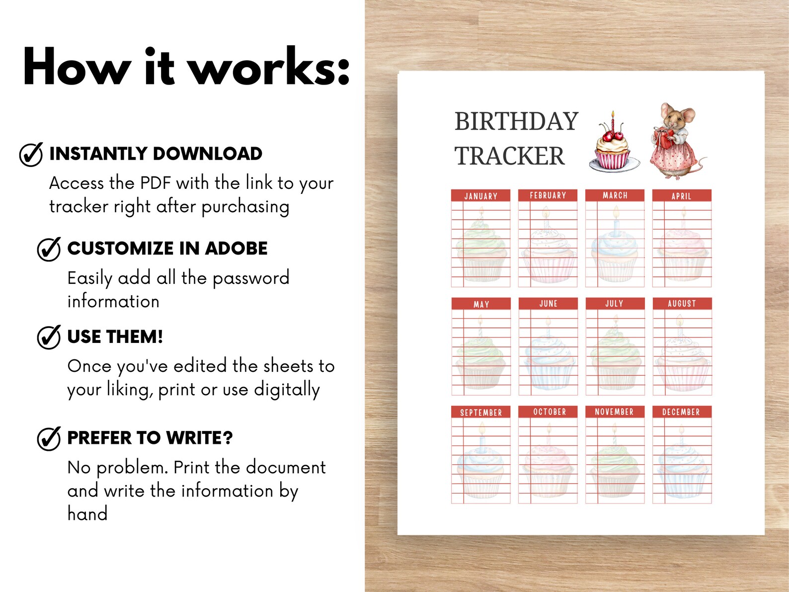 Editable Perpetual Birthday Calendar, Birthday Checklist, Birthdays ...