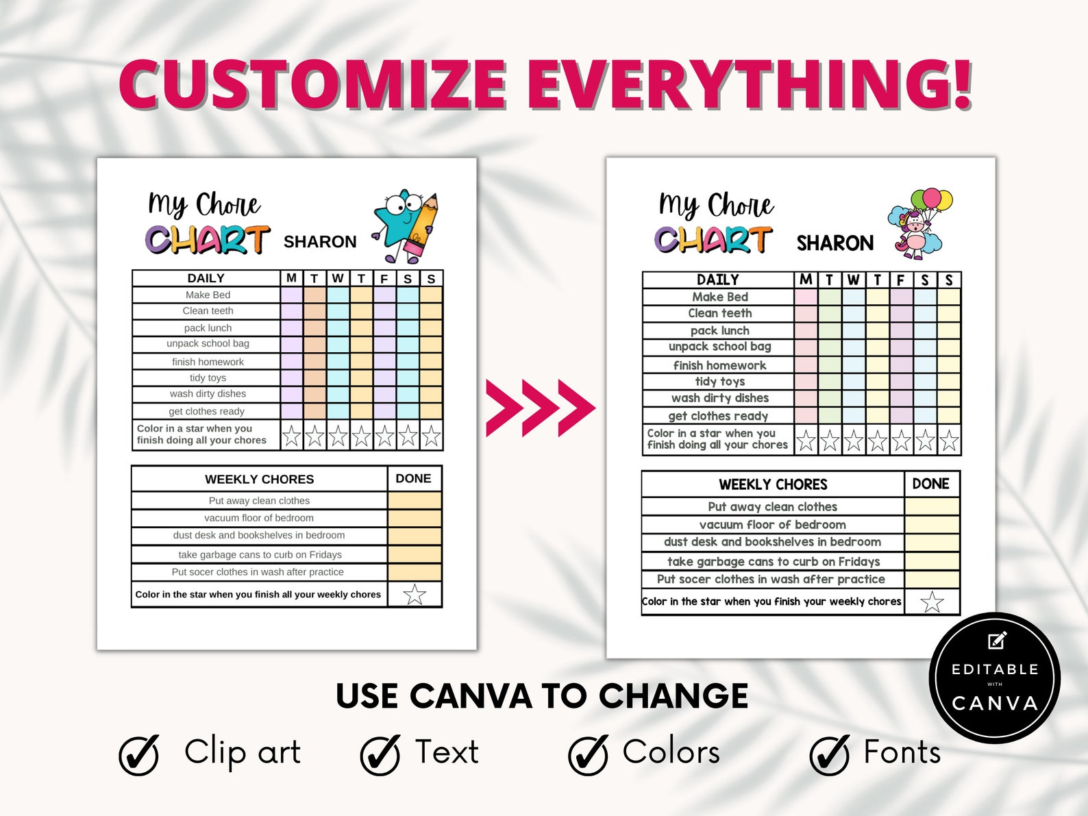 Editable Reward Chart Bundle for Kids Fun Chore Chart Designs Daily ...