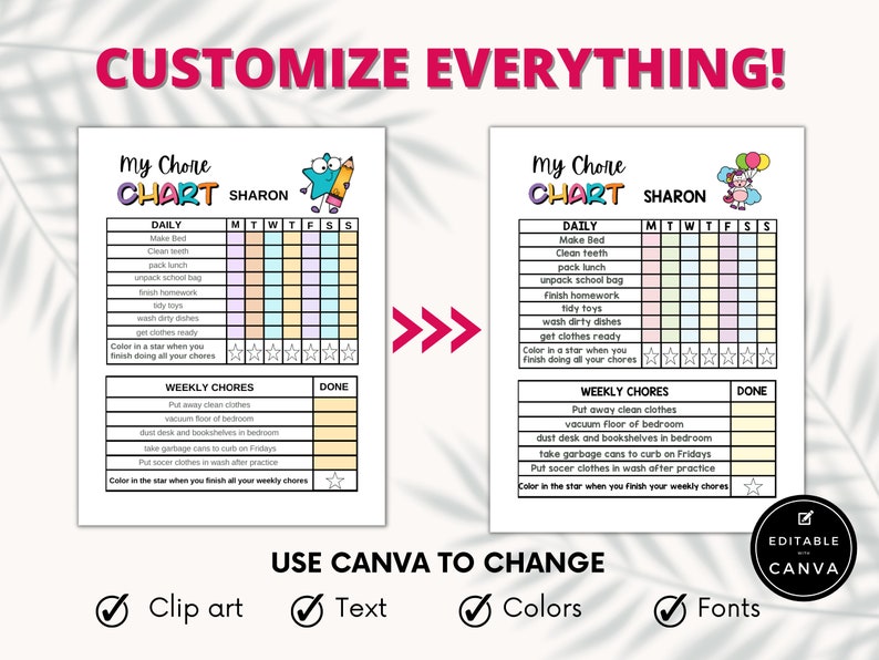 Editable Reward Chart Bundle for Kids Fun Chore Chart Designs Daily ...