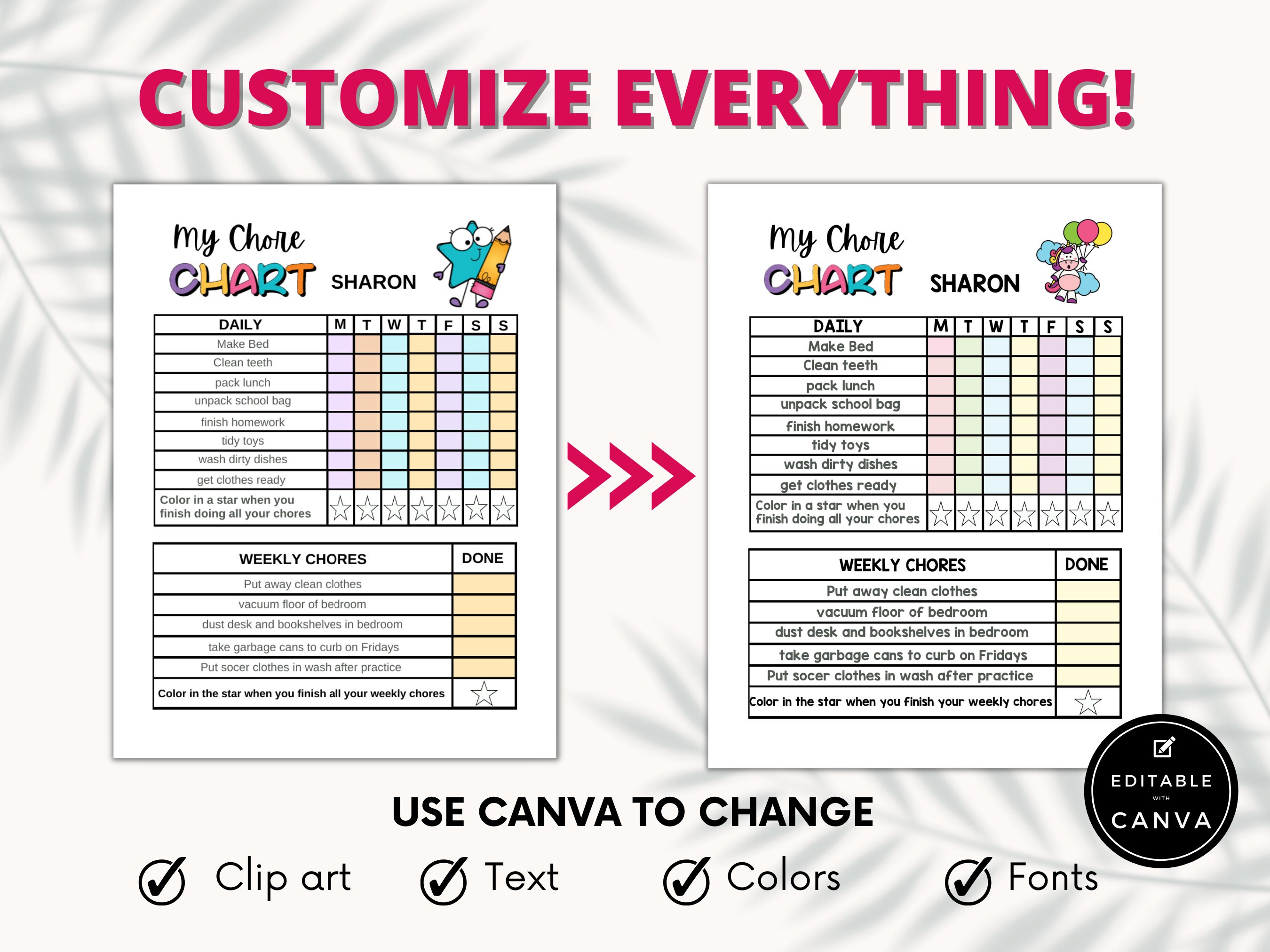 Editable Reward Chart Bundle for Kids Fun Chore Chart Designs Daily ...