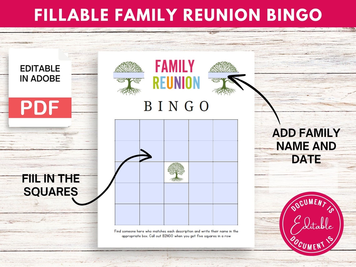 Editable Family Reunion Bingo, Family Reunion Games, Find the Guest ...
