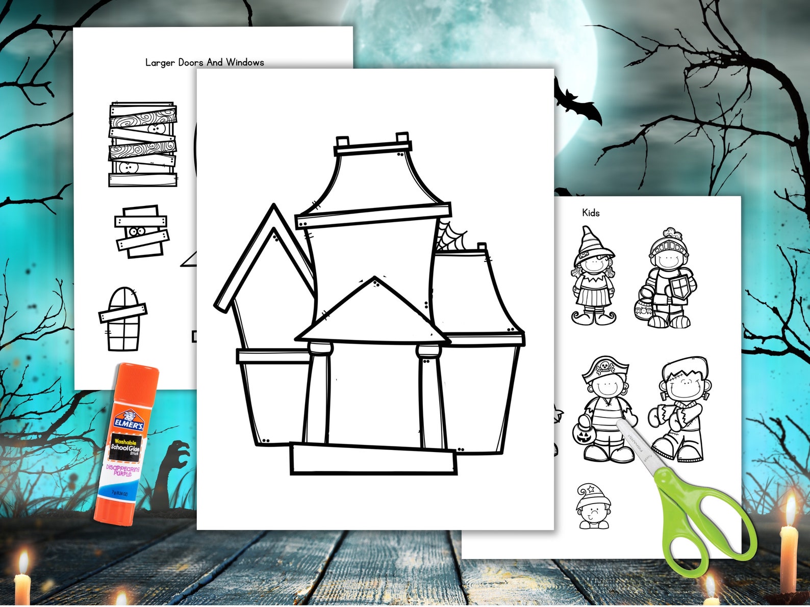 Printable Halloween Kids Activity, Build A Haunted House Coloring Page ...