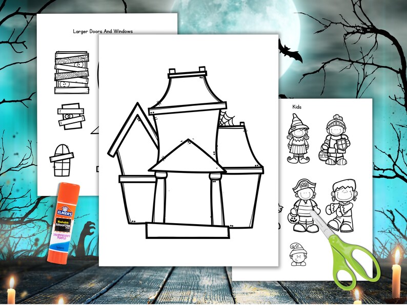 Printable Halloween Kids Activity, Build A Haunted House Coloring Page ...