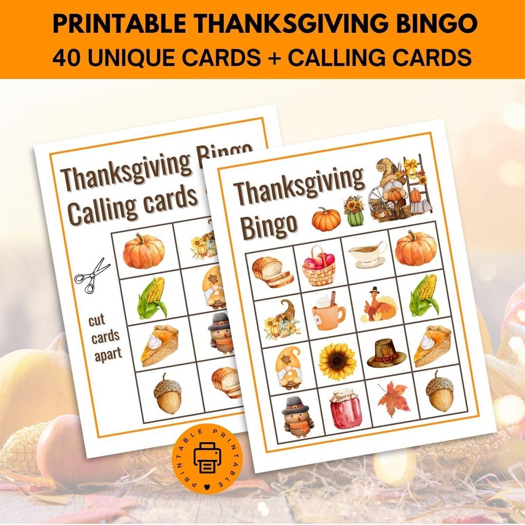 Thanksgiving Bingo for Kids & Adults, 40 Unique Thanksgiving Bingo ...