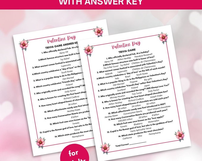 Printable Valentine's Day Game, Valentines Trivia Game, Galentine's ...