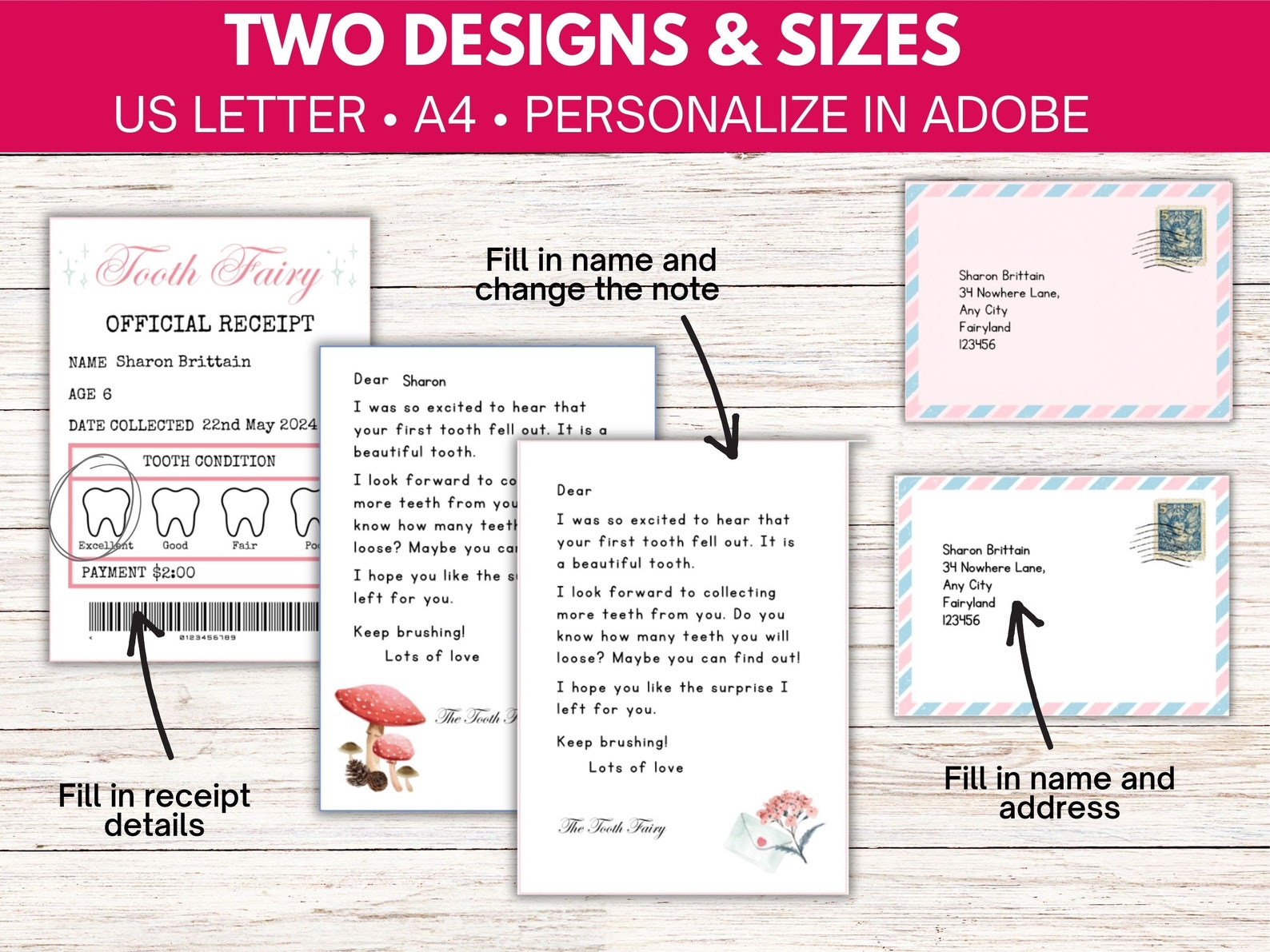Fillable Tooth Fairy Letter, Tooth Fairy Note, Tooth Fairy Receipt ...