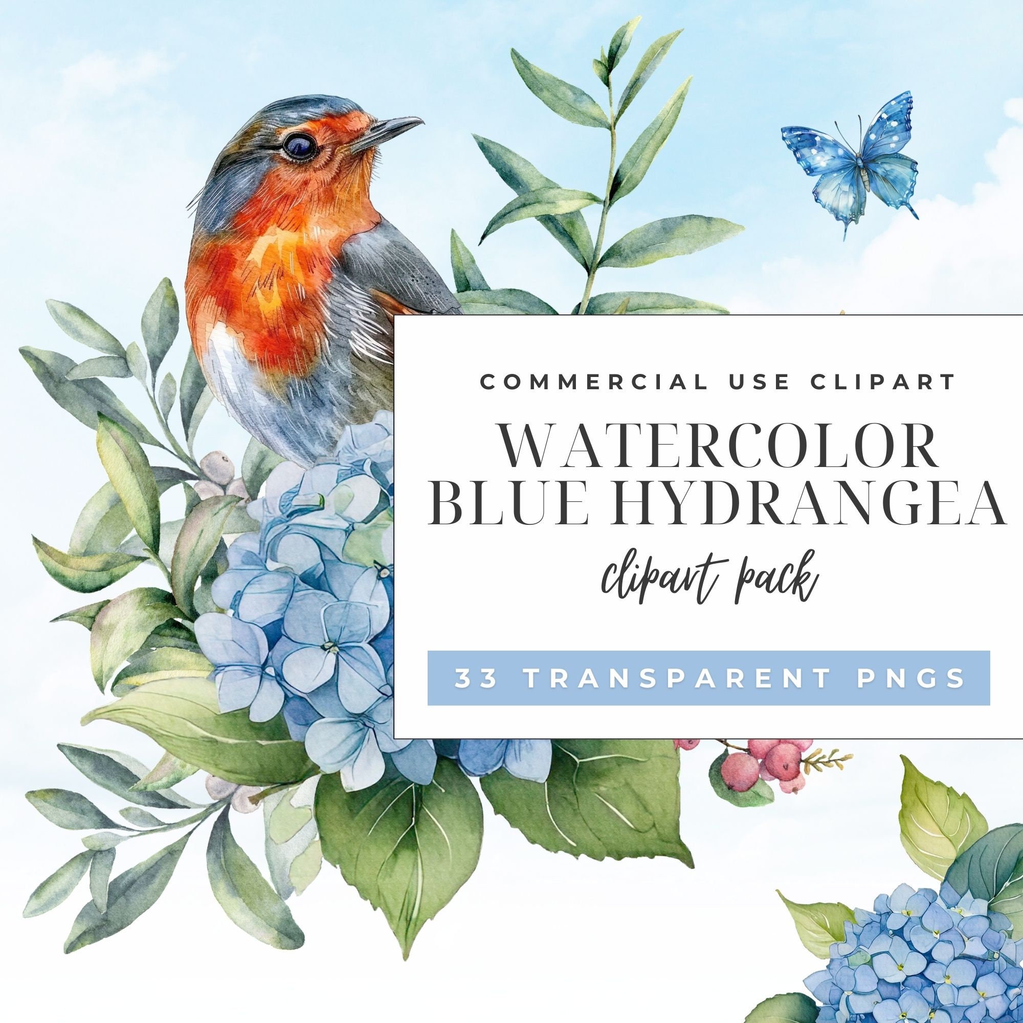 Watercolor Blue Hydrangea Clipart, Blue Hydrangea Clipart, Hydrangea ...