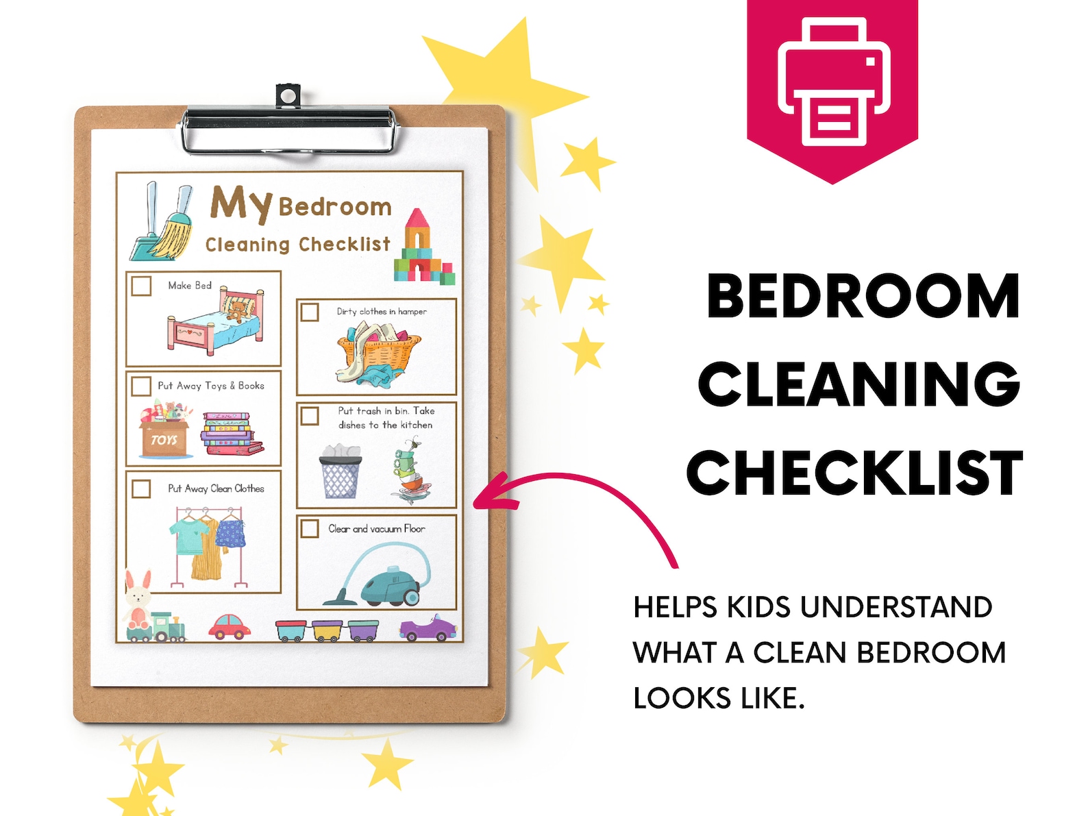 Printable Bedroom Cleaning Checklist for Kids Clean Room Checklist ...