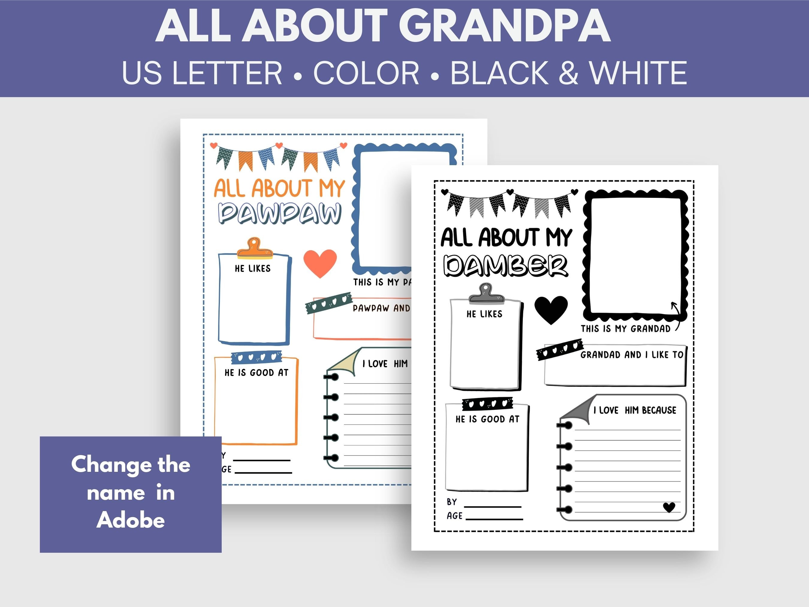 All About My Grandpa, All About Grandpa Printable, Edit the Name ...