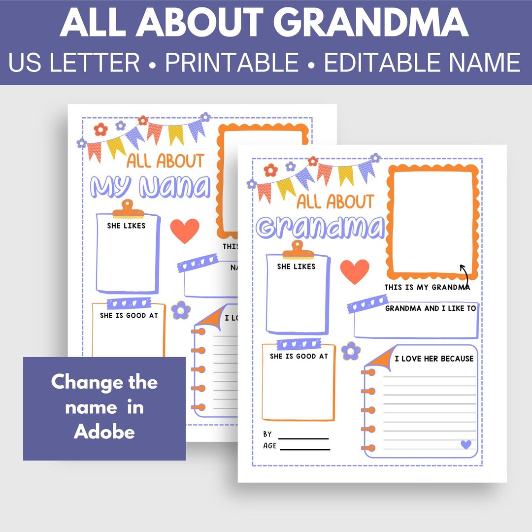 All About Grandma, Edit the Name, Grandma Printable, Grandma Keepsake ...