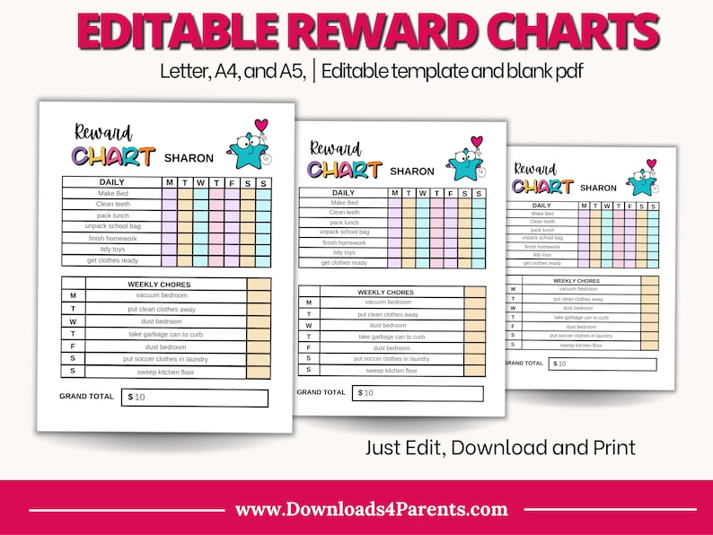 Editable Reward Chart Bundle for Kids | Fun Chore Chart Designs | Daily ...