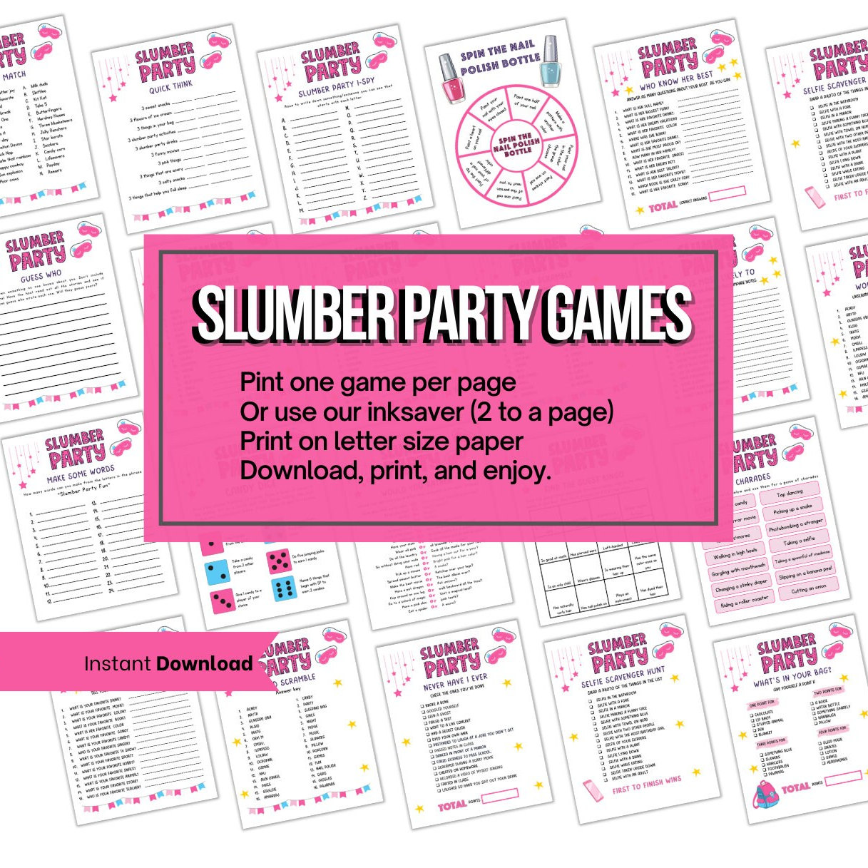 Slumber Party Games Bundle, Teen Tween Sleepover Party, Girl Pajama ...