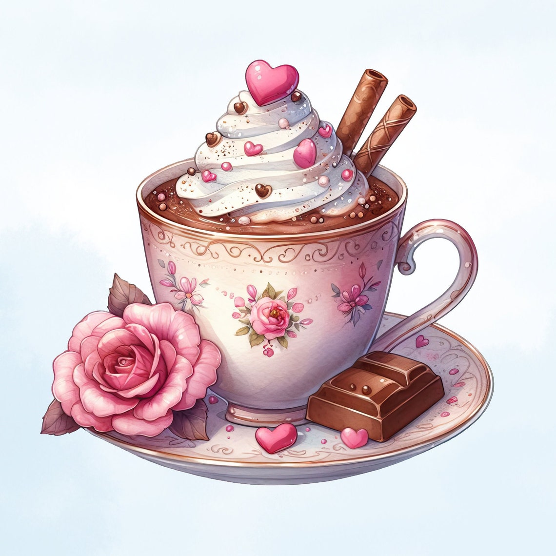 Hot Chocolate Clipart, Watercolor Hot Chocolate Clipart, Love Hot ...