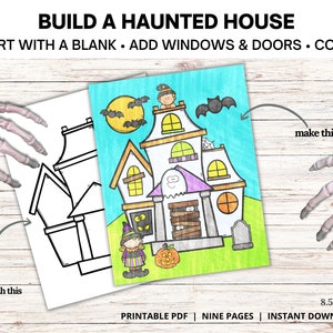 Printable Halloween Kids Activity, Build A Haunted House Coloring Page ...