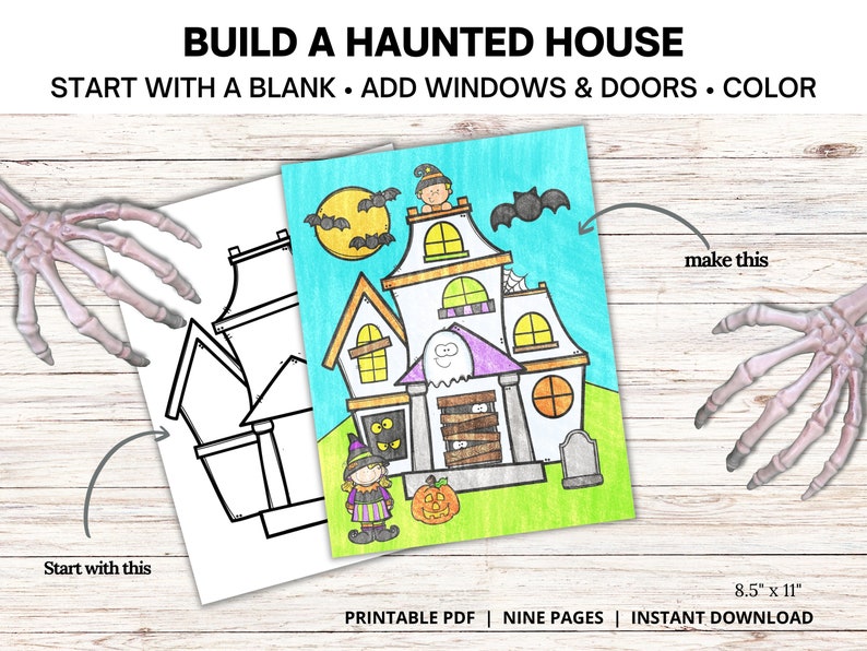 Printable Halloween Kids Activity, Build A Haunted House Coloring Page ...