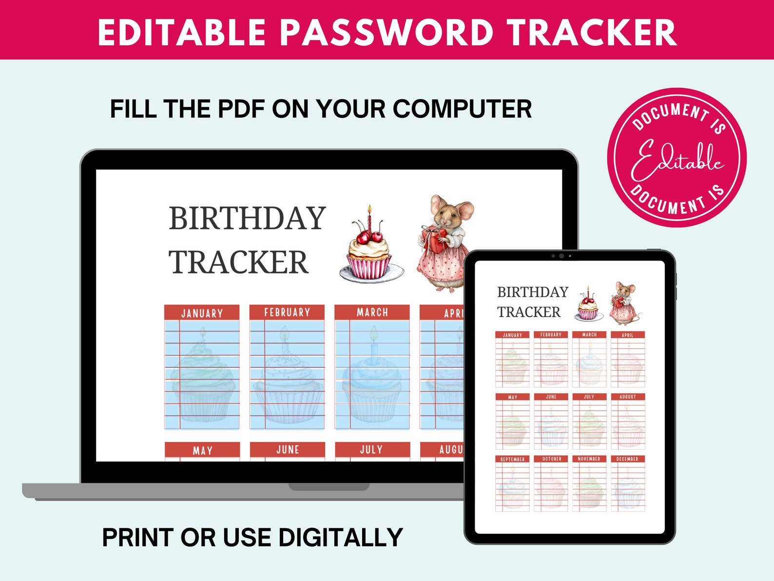 Editable Perpetual Birthday Calendar, Birthday Checklist, Birthdays ...