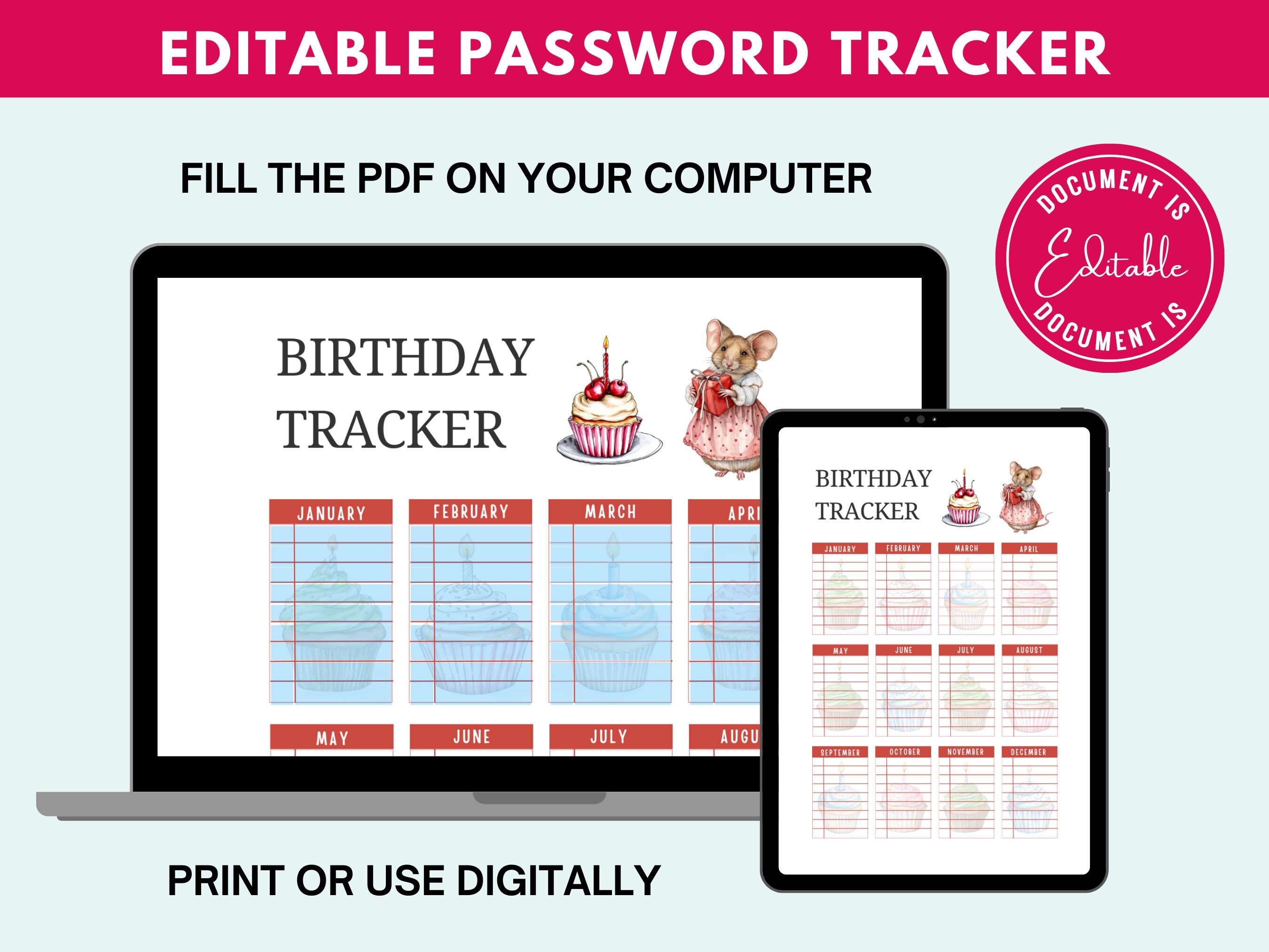 Editable Perpetual Birthday Calendar, Birthday Checklist, Birthdays ...