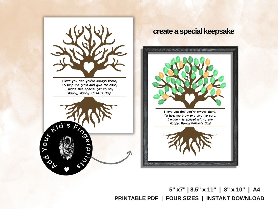 Fathers Day Fingerprint Craft, Fingerprint Tree, Meaningful Dad Gift ...