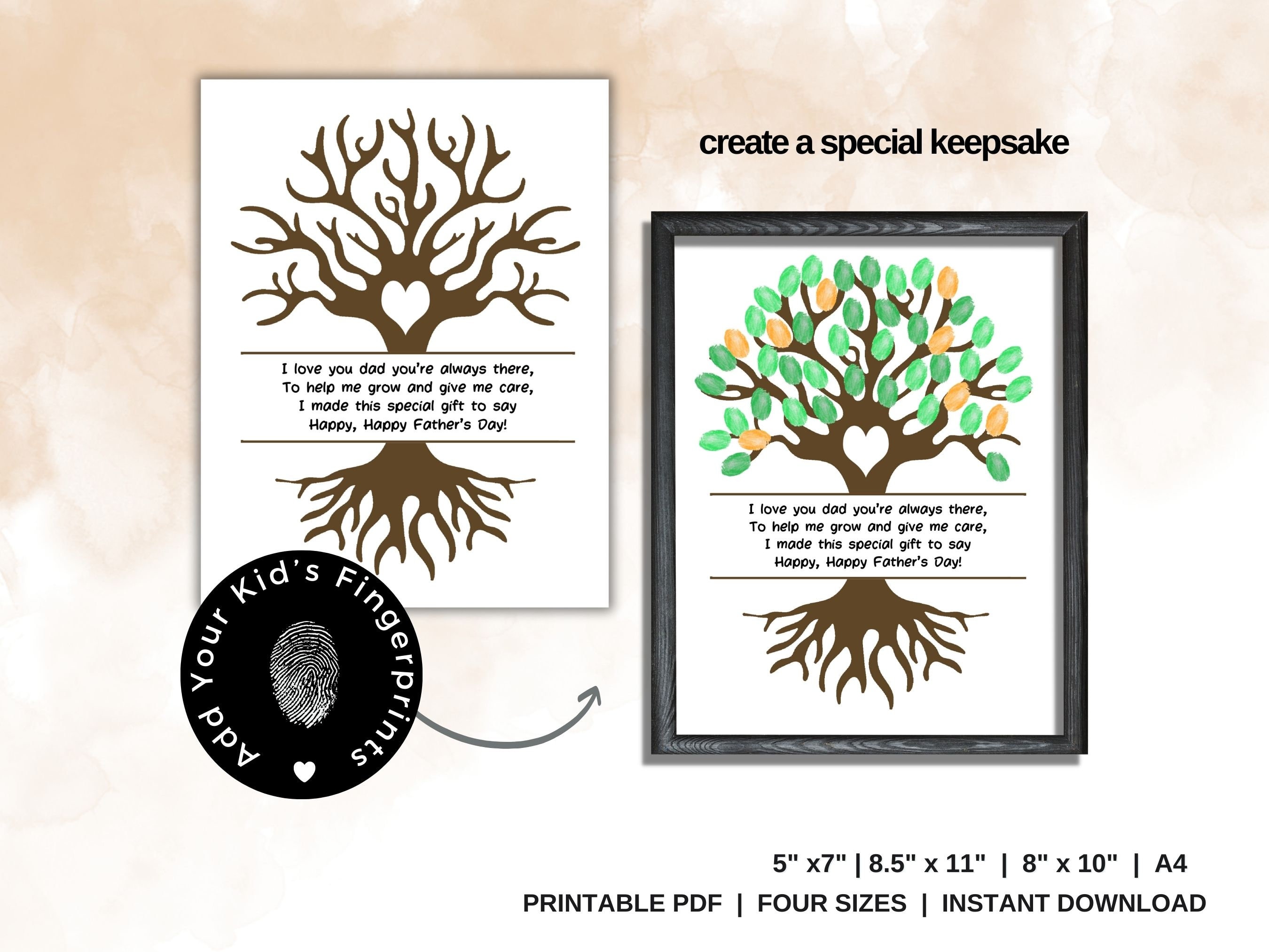 Father’s Day Fingerprint Craft, Fingerprint Tree, Meaningful Dad Gift ...