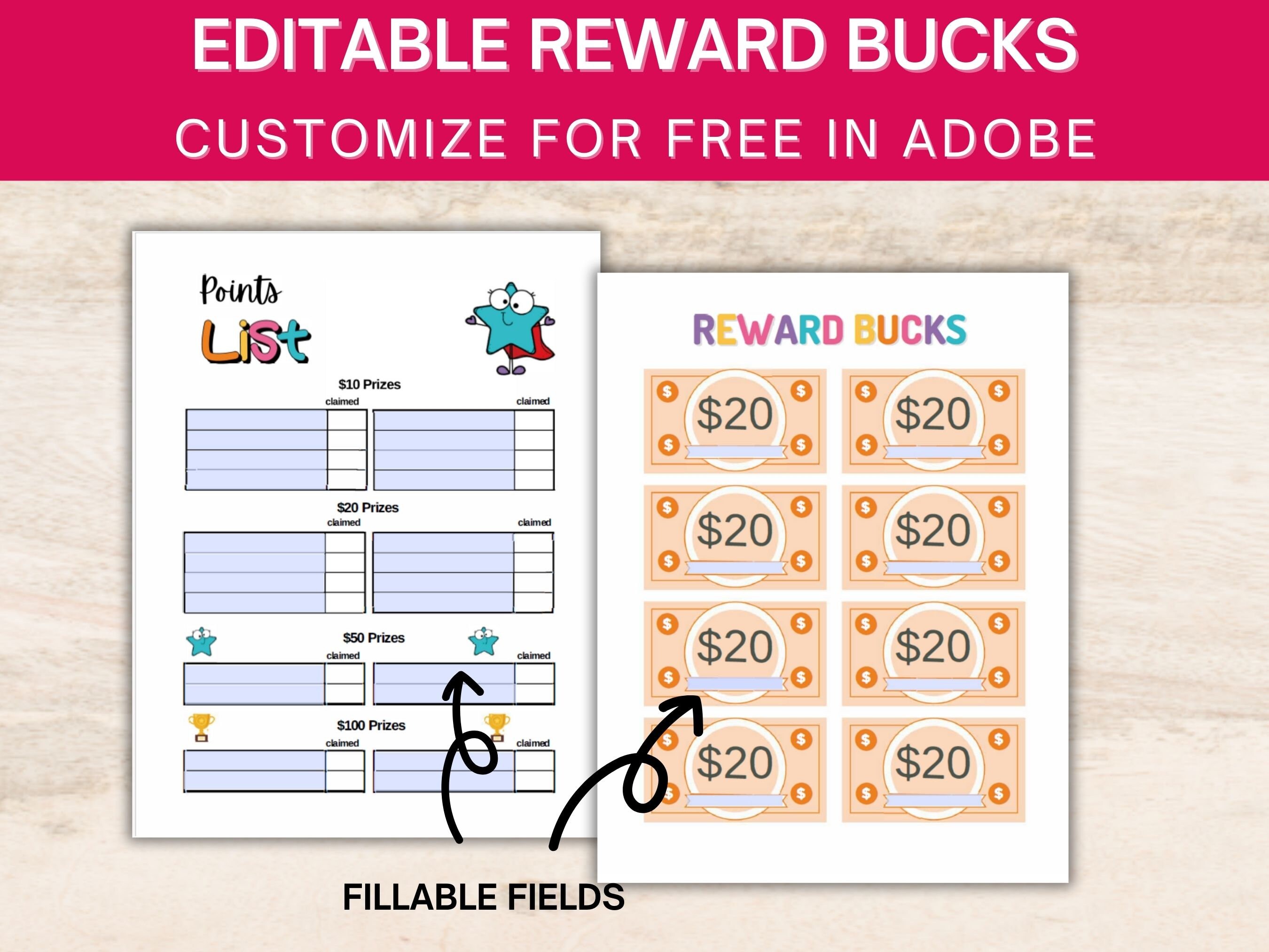 Editable Reward Bucks, Kids Reward Chart, Mom Bucks, Kids Reward Coupon ...