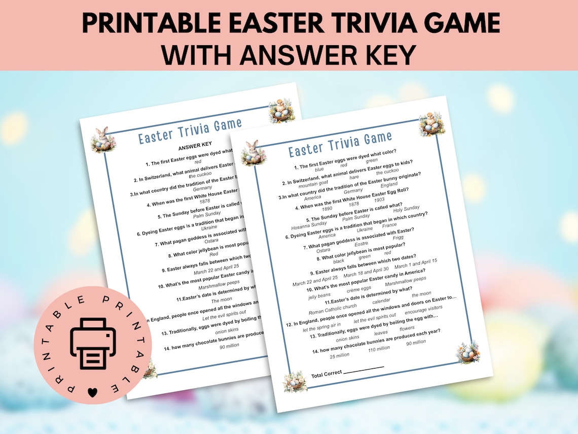 Easter Trivia Game, Easter Trivia Quiz, Printable Easter Party Game ...