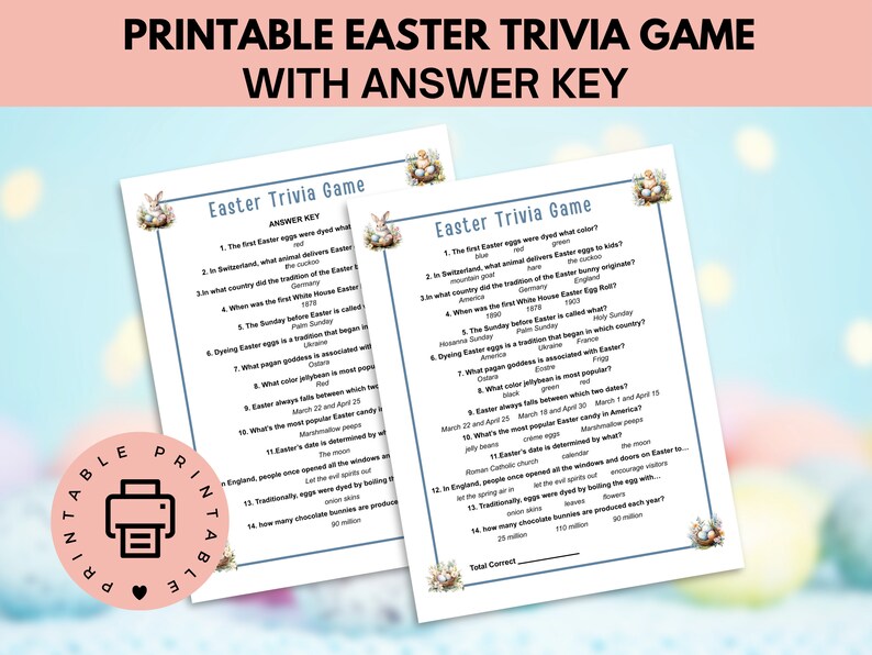 Easter Trivia Game, Easter Trivia Quiz, Printable Easter Party Game ...