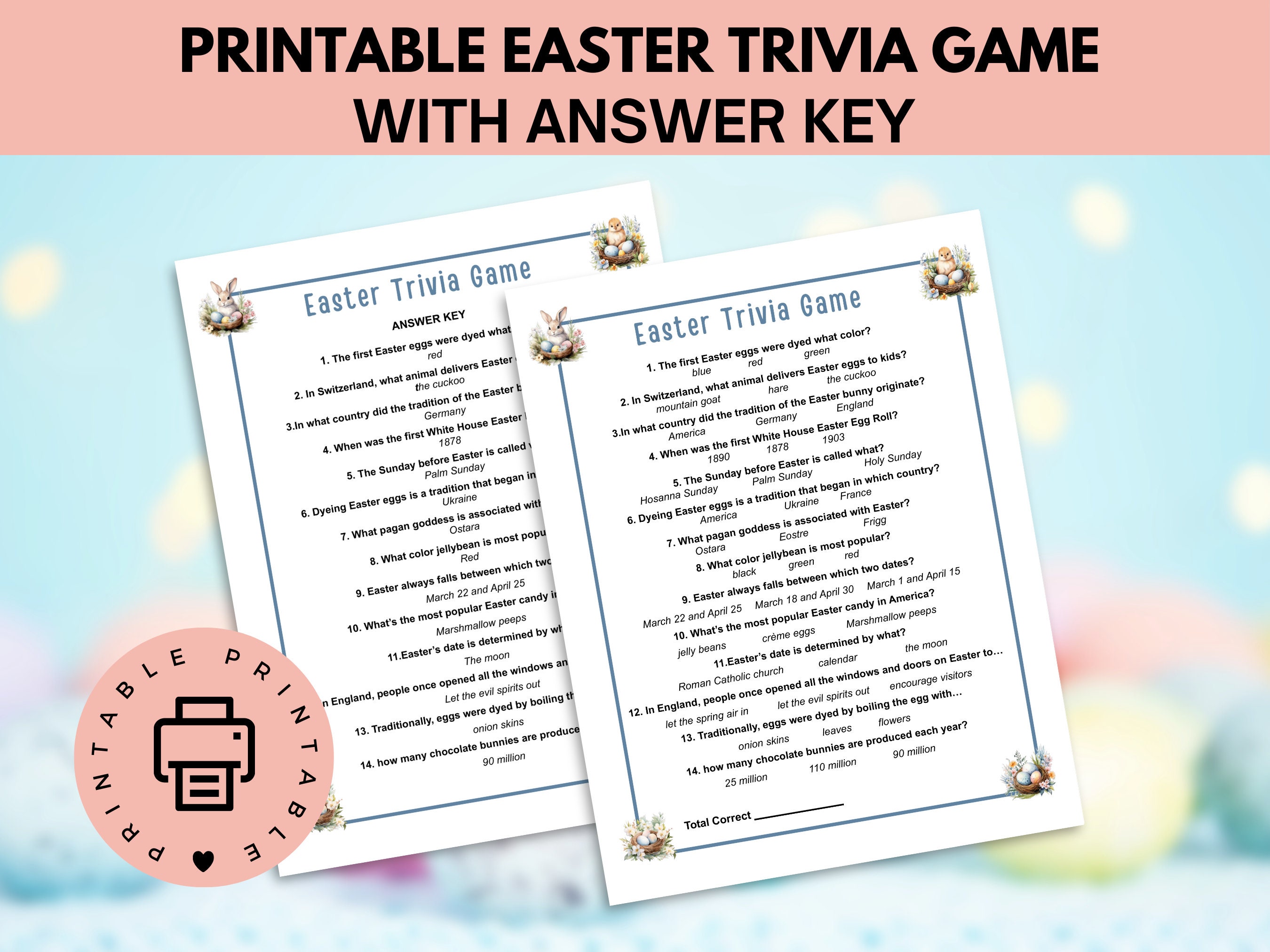 Easter Trivia Game, Easter Trivia Quiz, Printable Easter Party Game ...