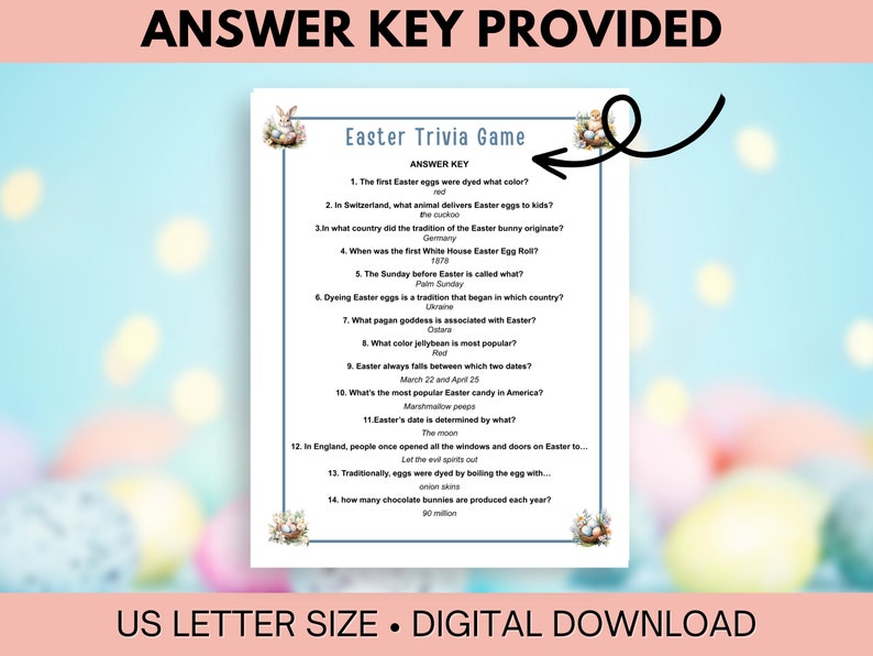 Easter Trivia Game, Easter Trivia Quiz, Printable Easter Party Game ...
