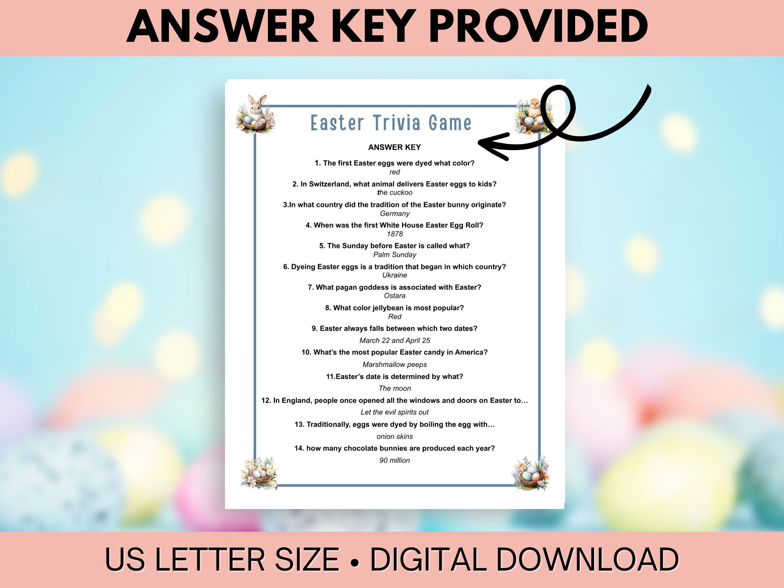 Easter Trivia Game, Easter Trivia Quiz, Printable Easter Party Game ...