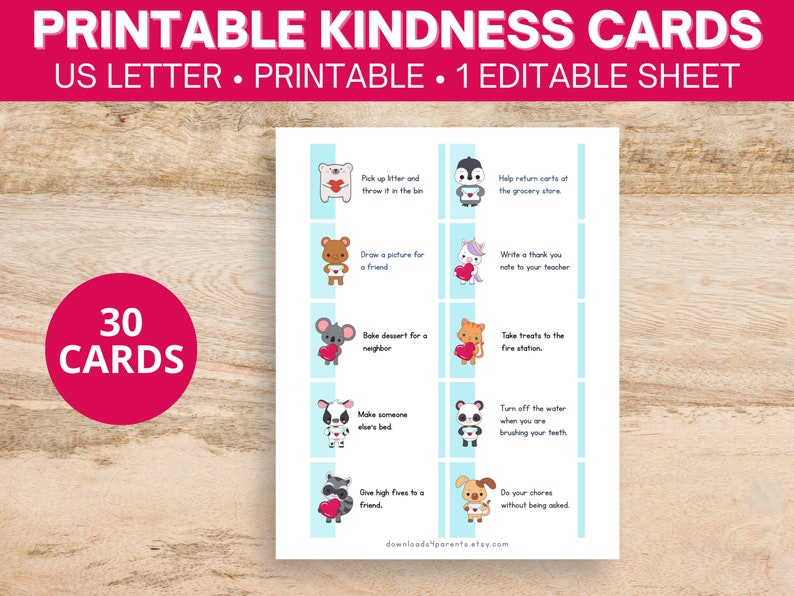 Printable Kindness Cards, Random Acts of Kindness, Printable Acts of ...