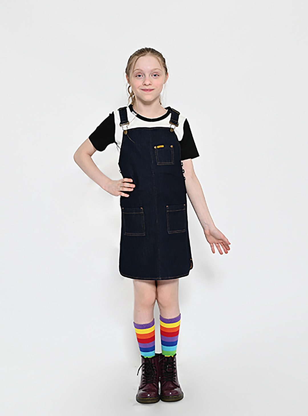 Girls Dark Denim Overalls Dress. - Etsy