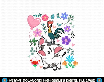Retro Pua and Heihei Moana Png, Moana Png, Pua and Heihei Png, Pua Png ...