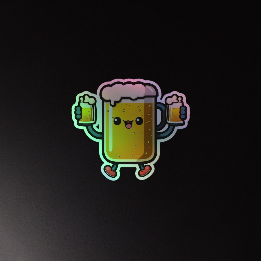 Holographic Beer Stick-e-figure Happy Food Sticker, Available in 3 ...