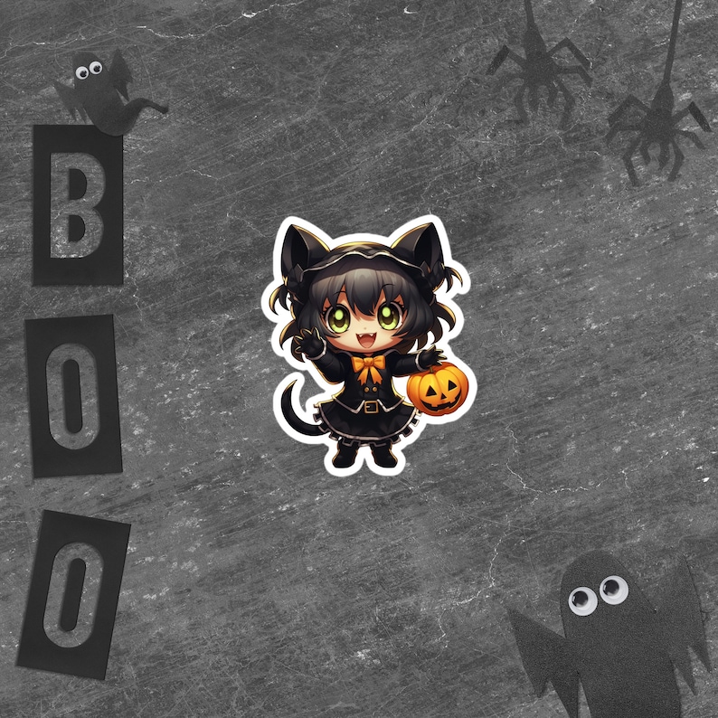 Anime Black Cat Costume Stick-e-figure | Halloween Sticker, Available ...