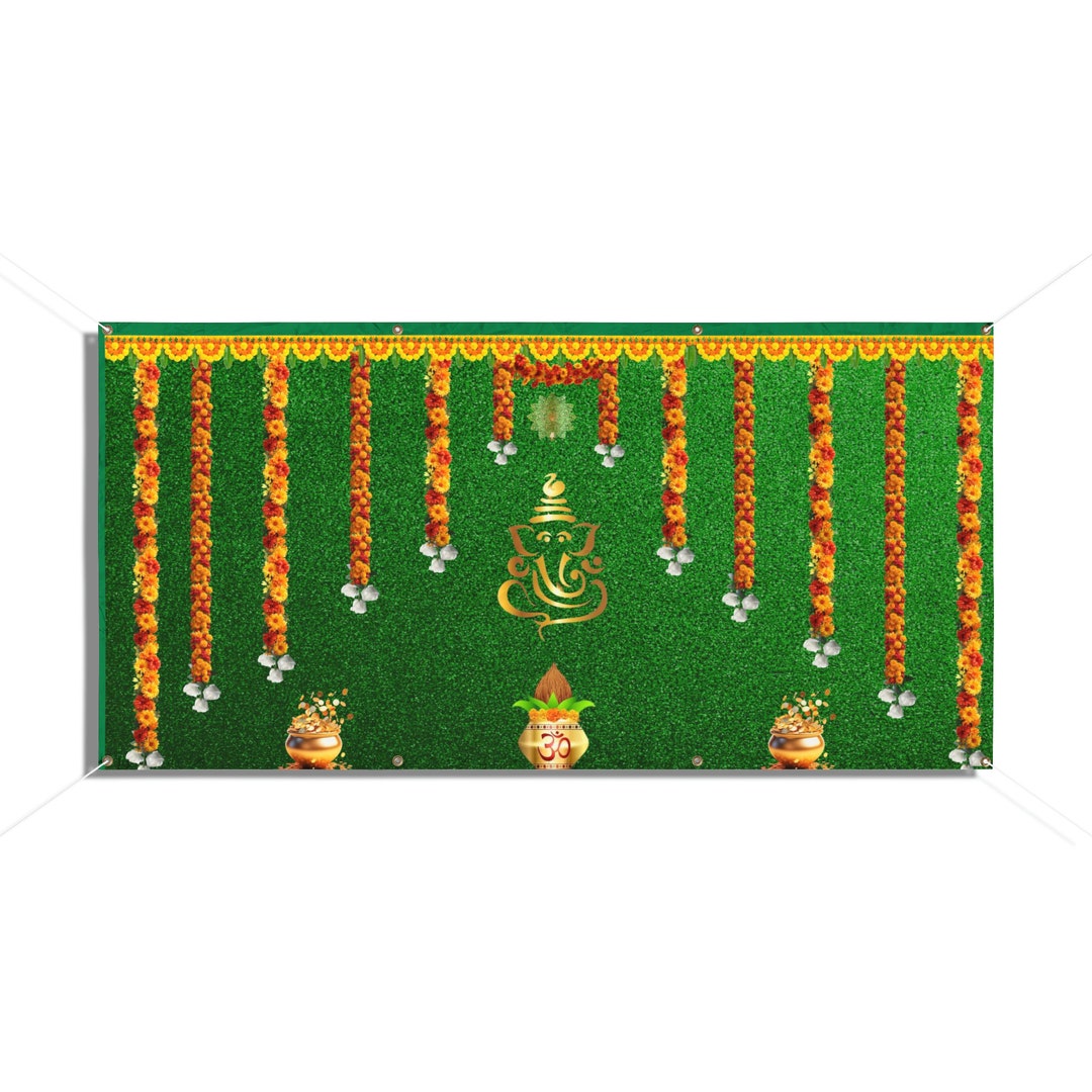 Housewarming Ganesh Decorative Backdrops Vinyl Banner Pooja Decoration ...