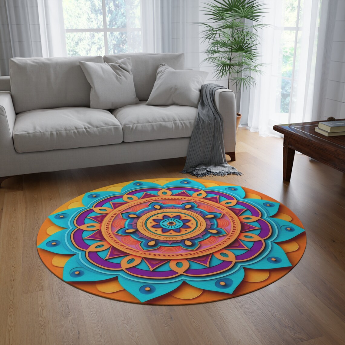 Indian Mandala Beautiful Rangoli Round Rug - Etsy